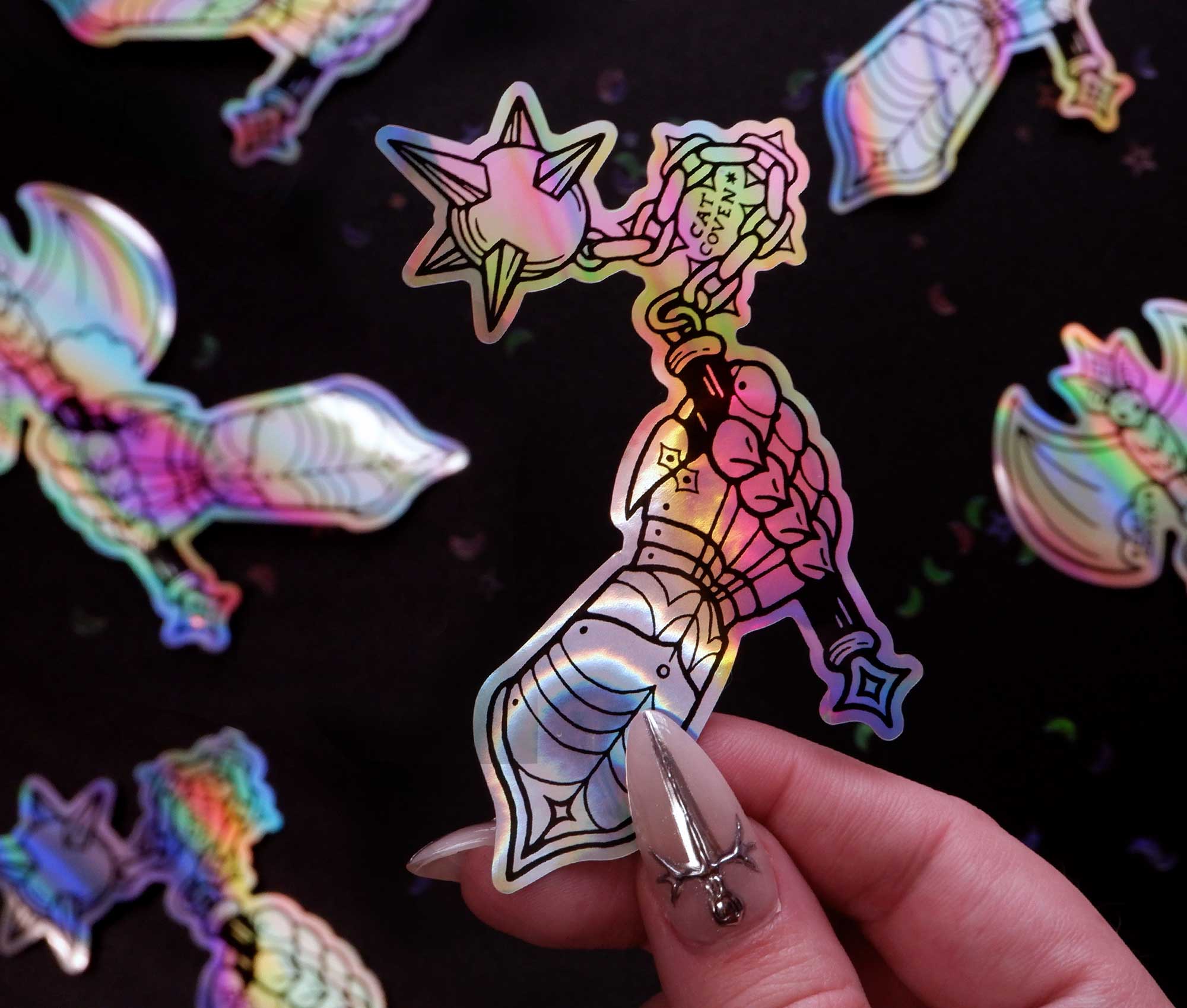 Flail & Gauntlet - Holographic Sticker – Cat Coven